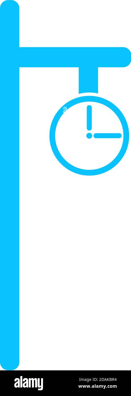 Street clock icon flat. Blue pictogram on white background. Vector ...