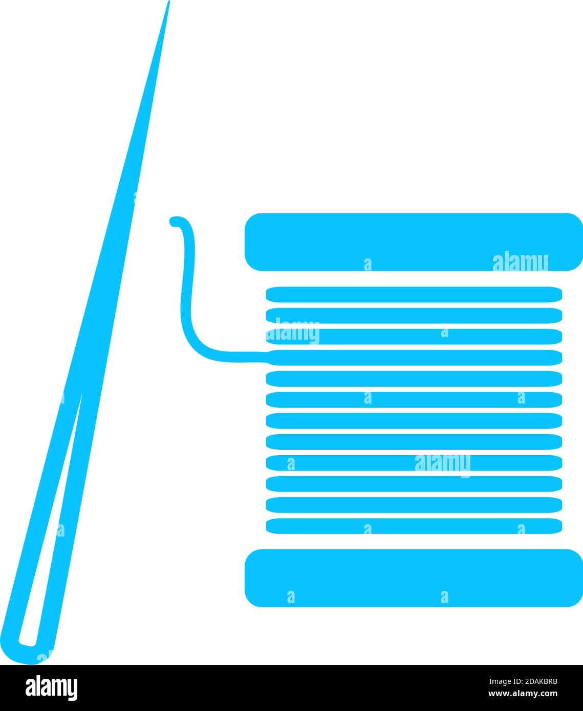Thread spool and needle icon flat. Blue pictogram on white background ...
