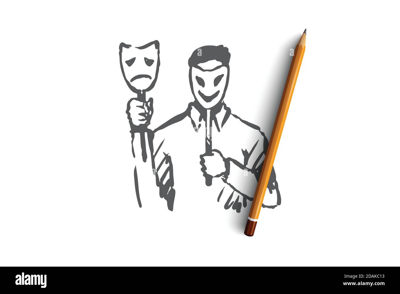 Personality, character, man, face, psychology concept. Hand drawn ...