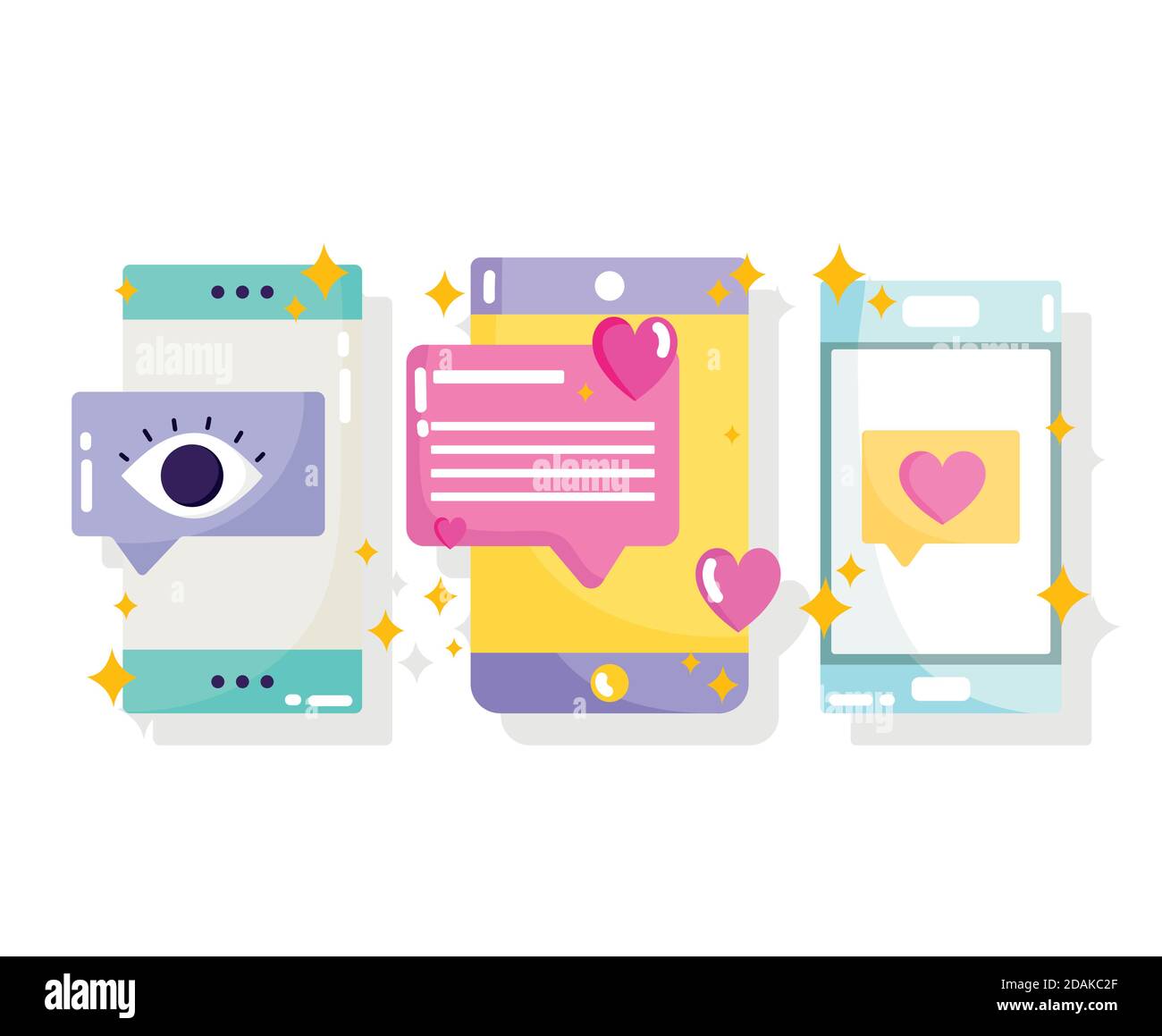 social media, smartphone message, chat, email in cartoon style vector ...