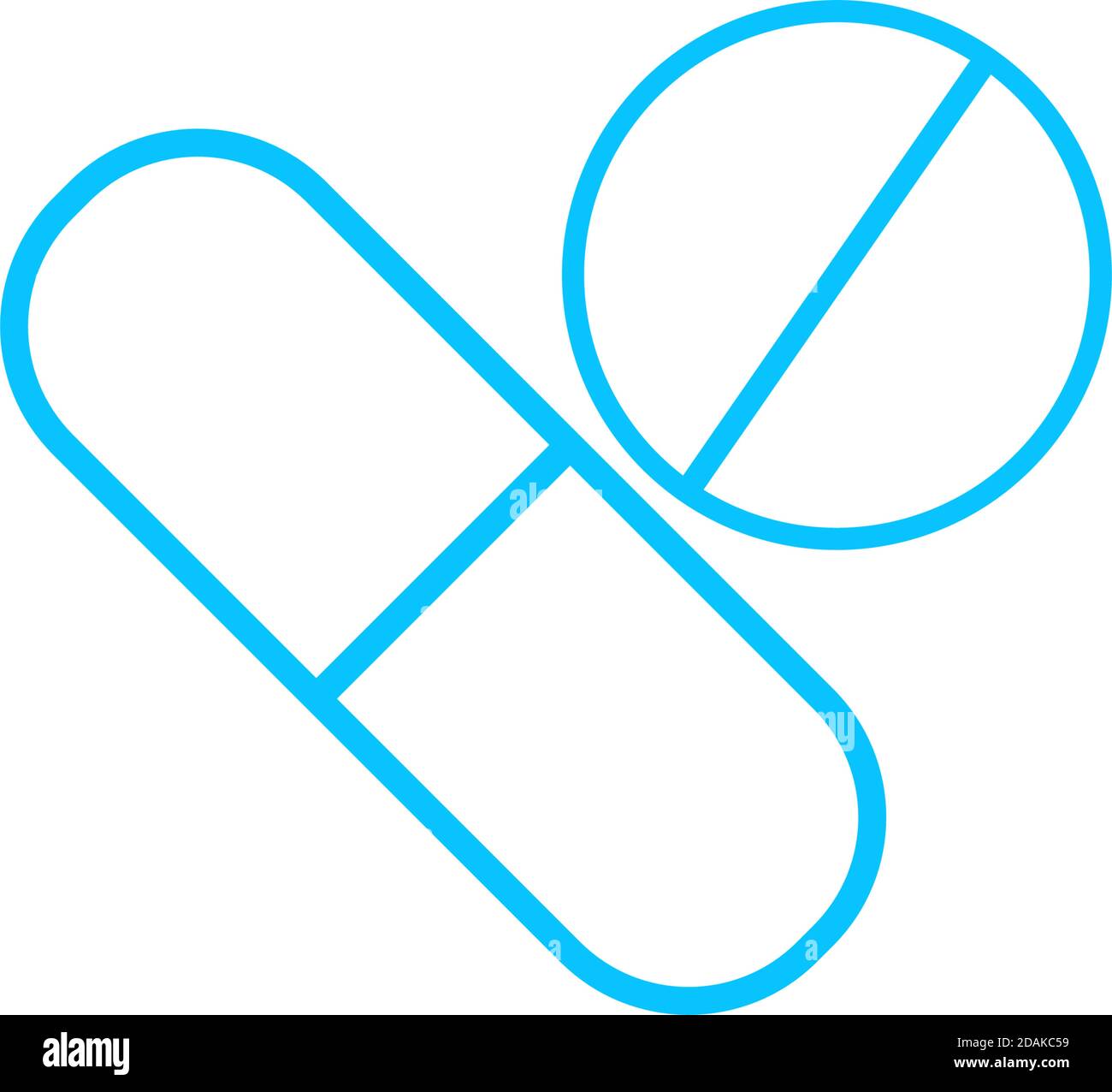 Pills icon flat. Blue pictogram on white background. Vector ...