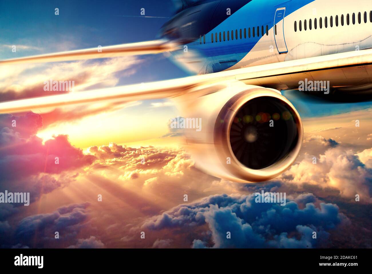 Aeroplane and scenic sunset.Vacations and tourism flying around the ...