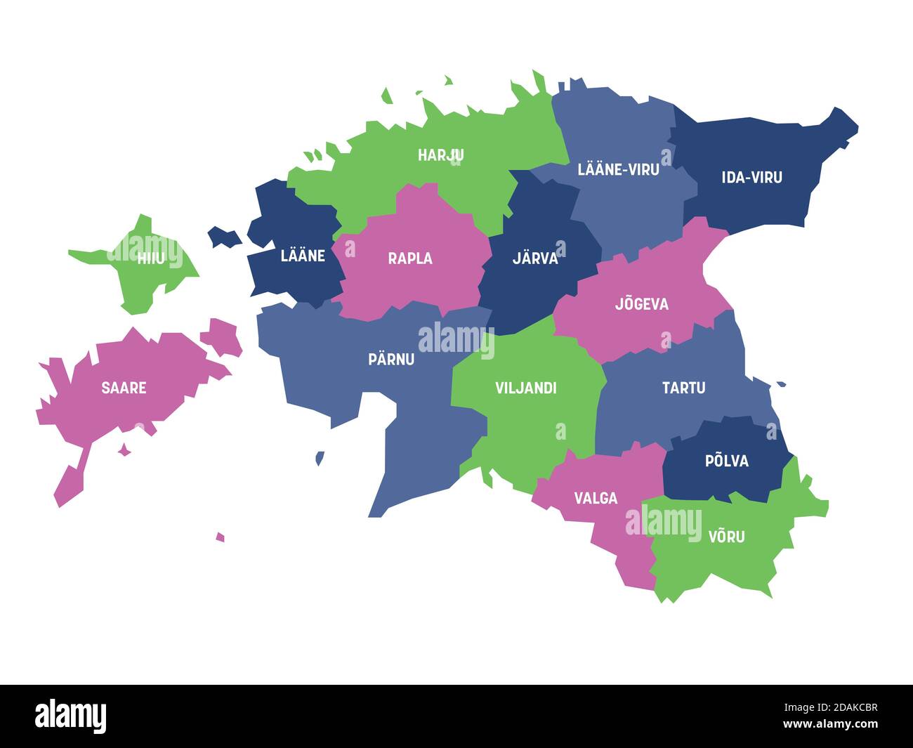 Colorful political map of Estonia. Administrative divisions - counties ...