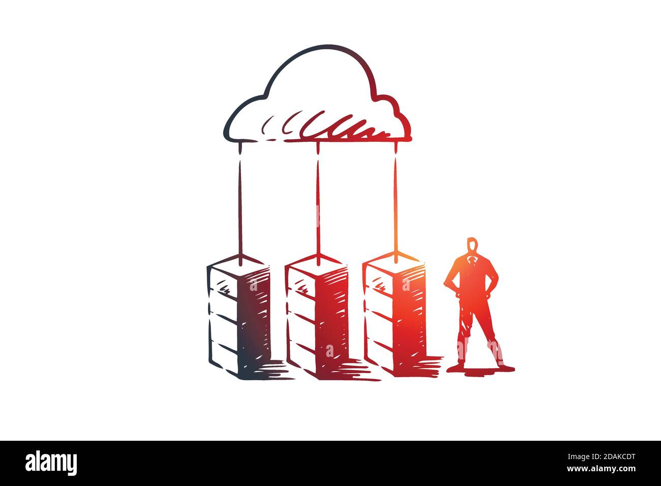 Server, cloud, system, database, storage concept. Hand drawn isolated ...
