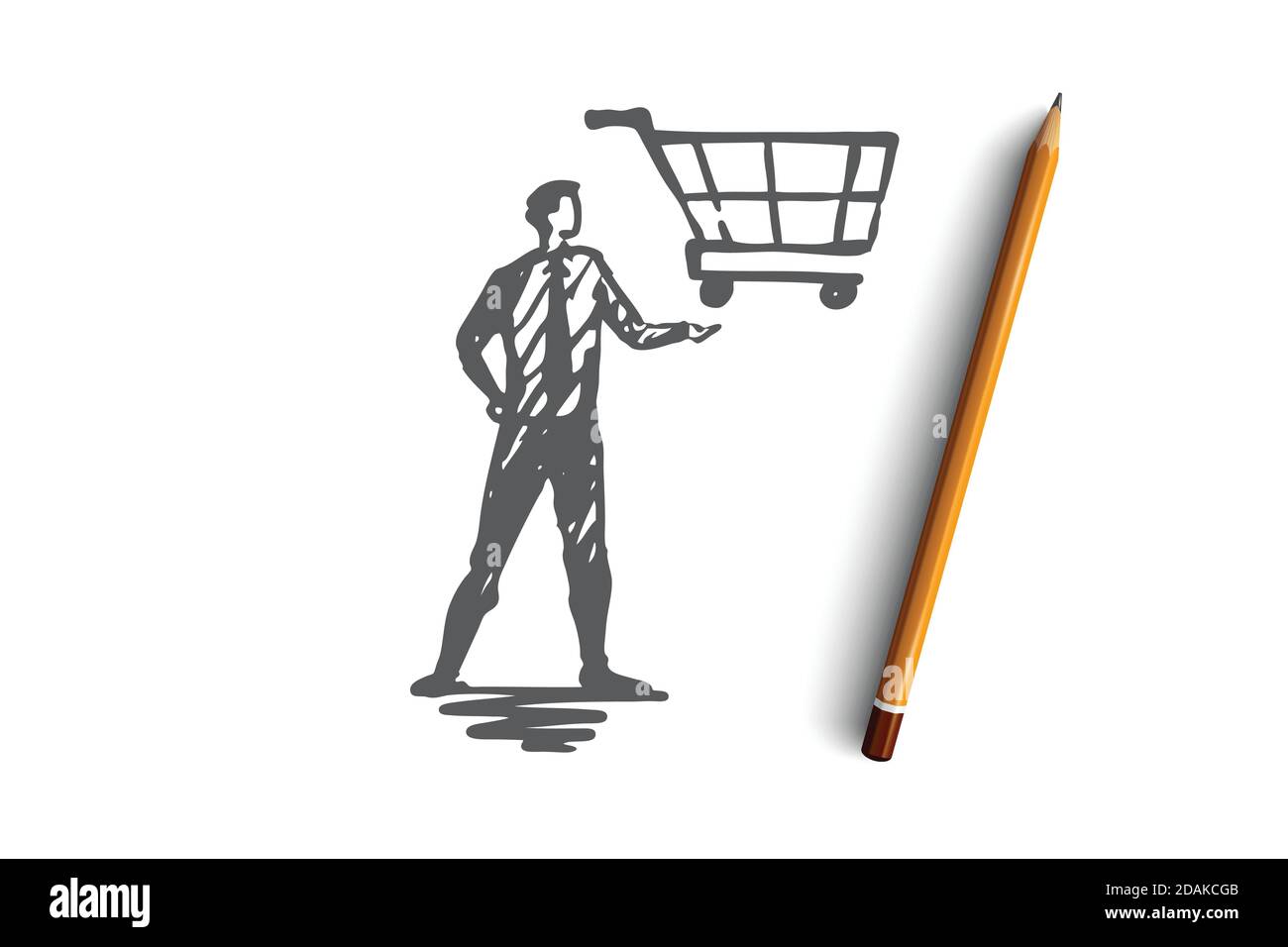 Guided selling, shop, market, basket, customer concept. Hand drawn ...