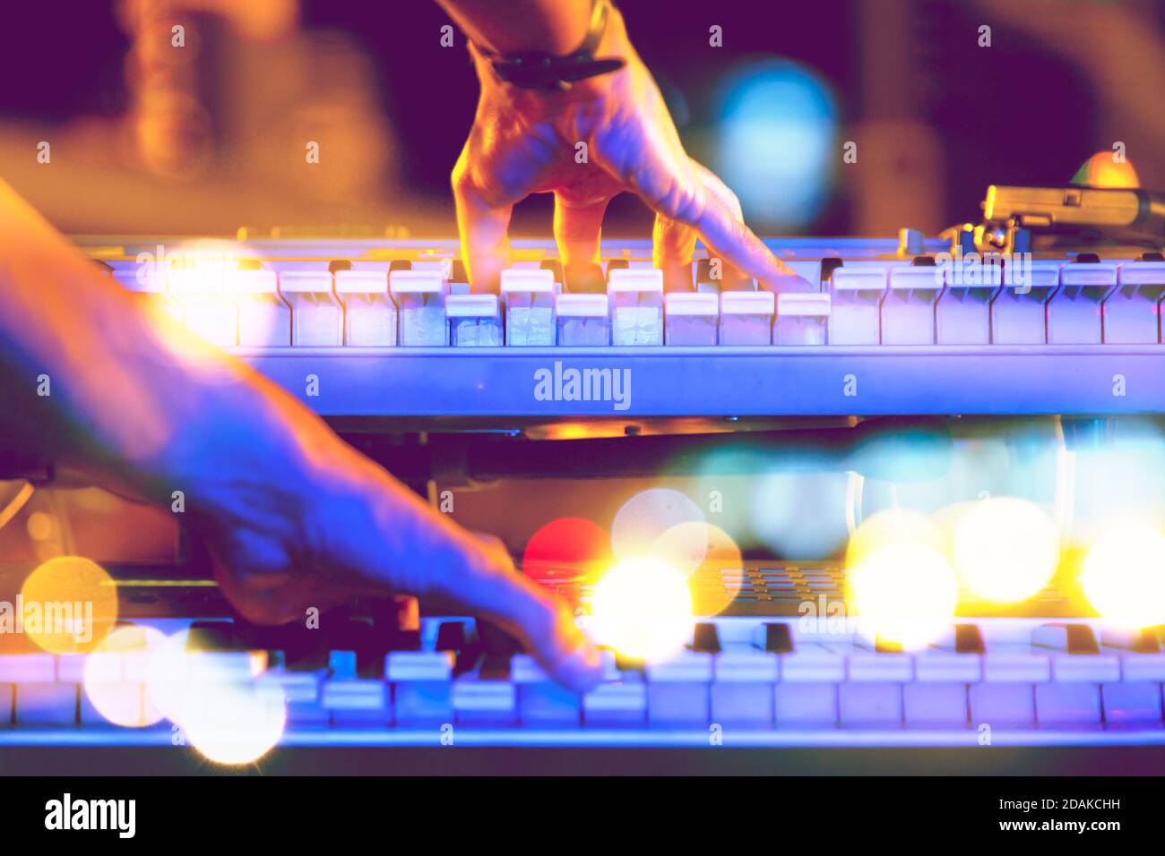 Stage lights.Abstract musical background.Playing piano and concert ...