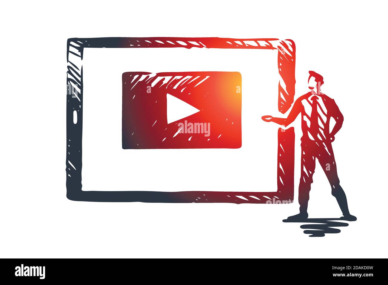 Watch our video, internet, play, media, web concept. Hand drawn ...