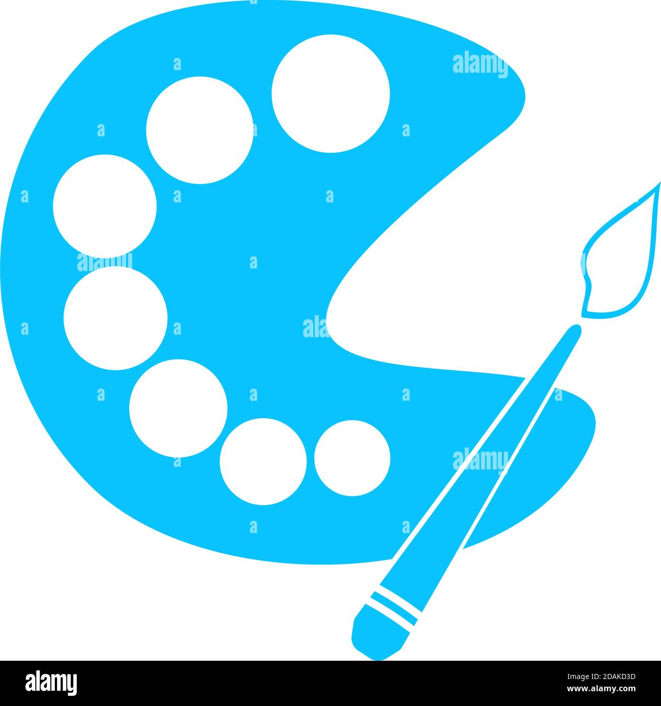Paint brush with palette icon flat. Blue pictogram on white background ...