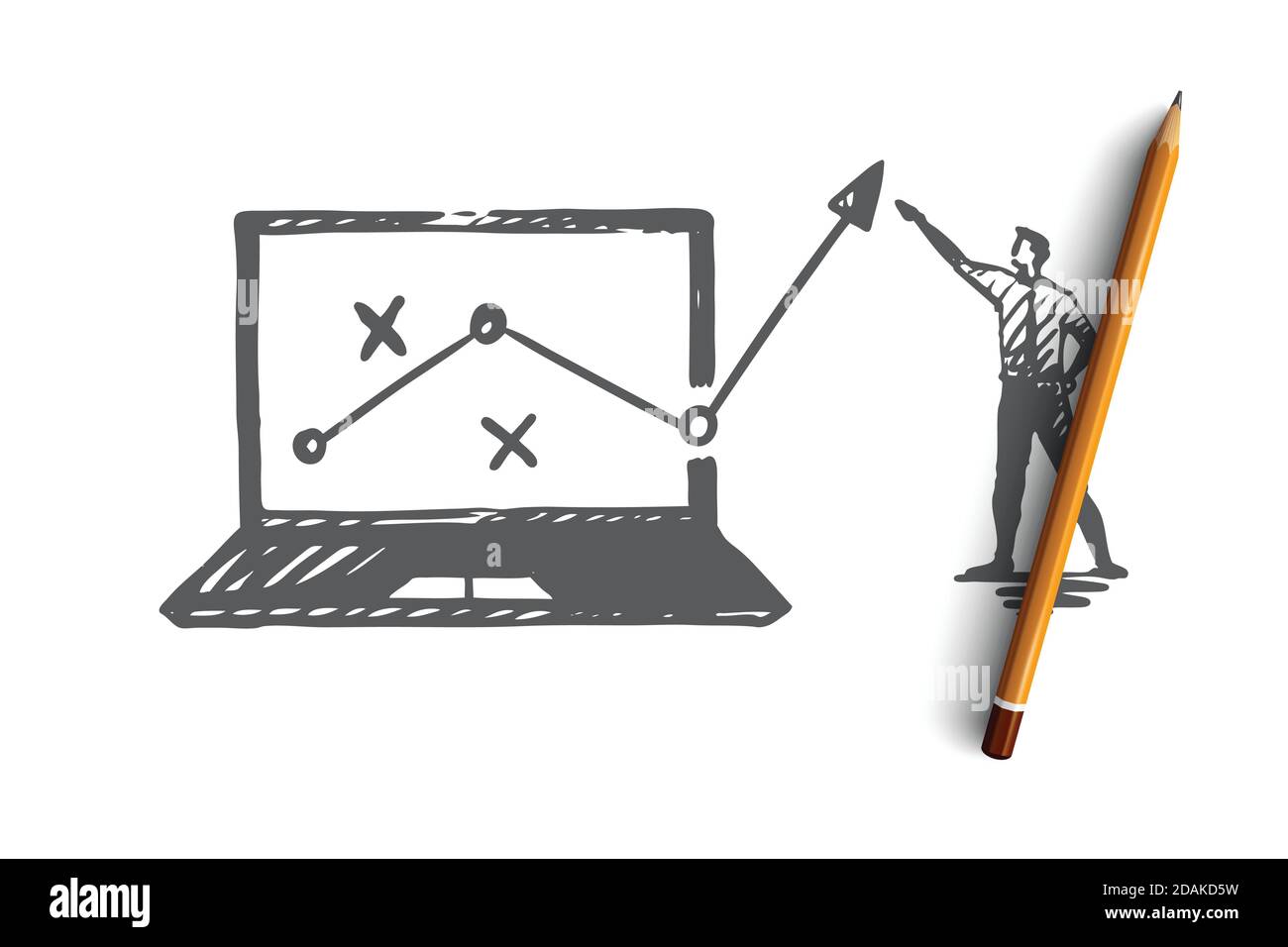 Strategy, marketing, graph, diagram, arrow concept. Hand drawn isolated ...