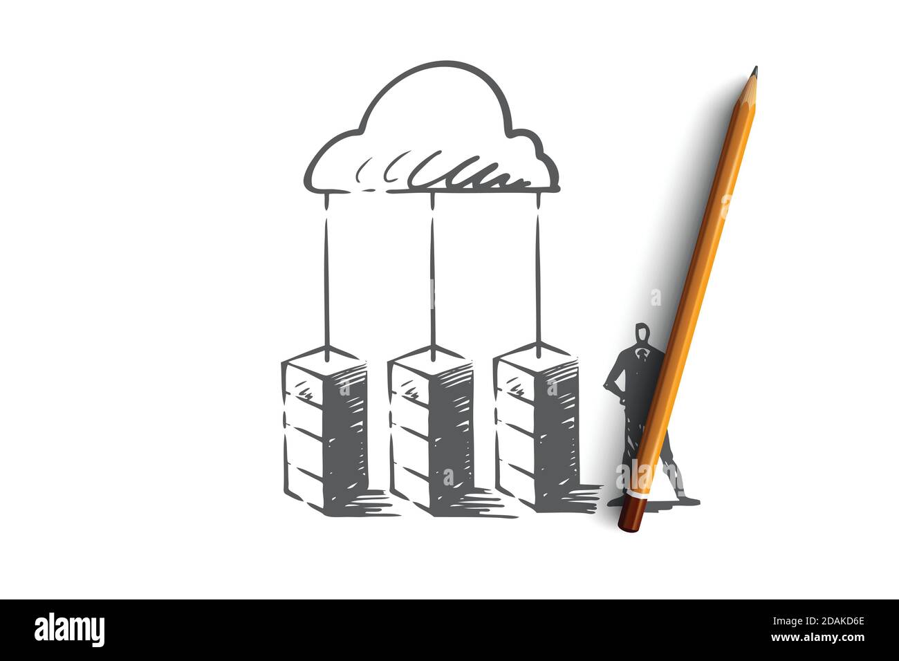 Server, cloud, system, database, storage concept. Hand drawn isolated ...