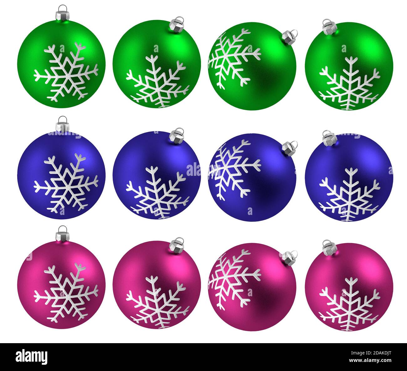 Christmas balls isolated. Assorted glass balls with snowflake. Round ...