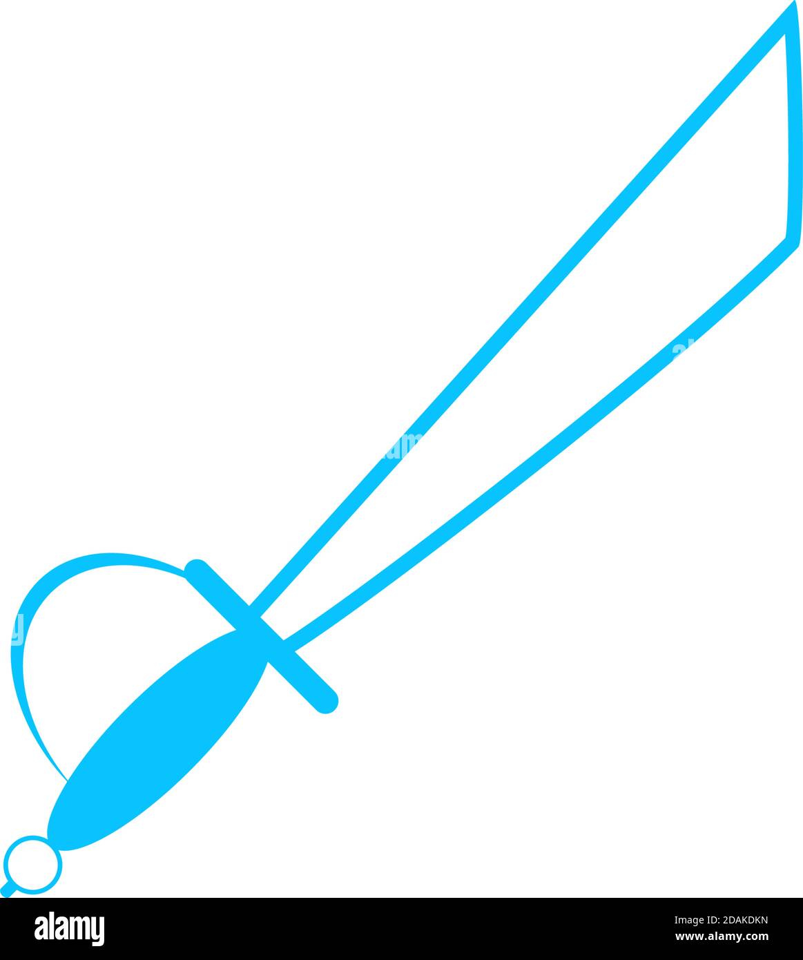 Sword icon flat. Blue pictogram on white background. Vector ...