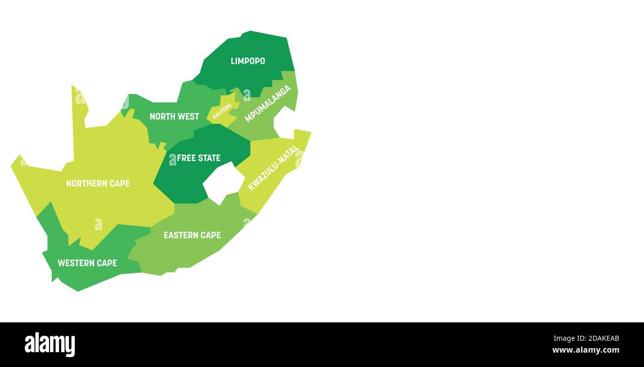 Green political map of South Africe, RSA. Administrative divisions ...