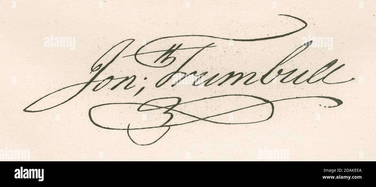 Antique c1860 engraving, facsimile signature of Jonathan Trumbull ...