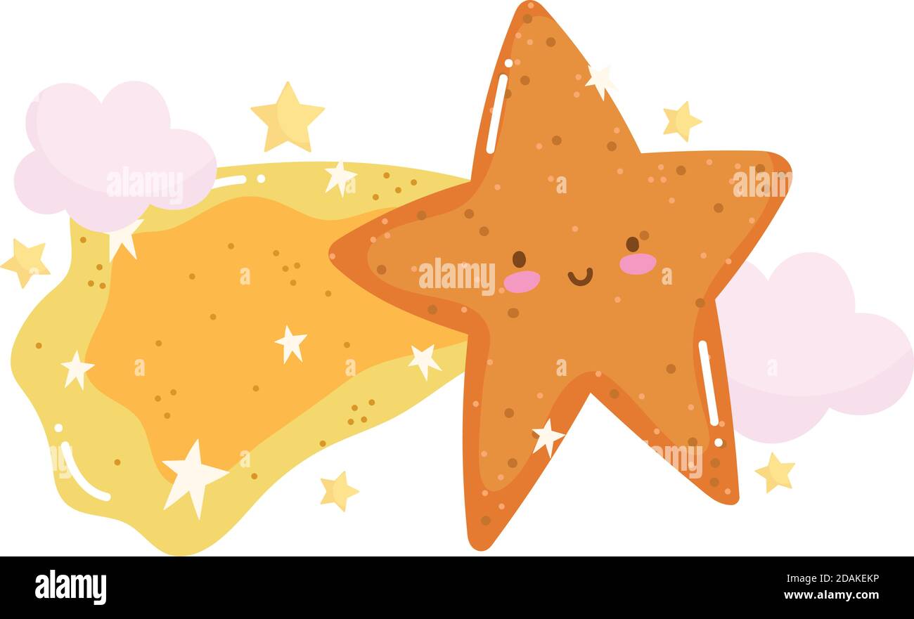 space shooting stars clouds adventure galaxy cartoon vector ...