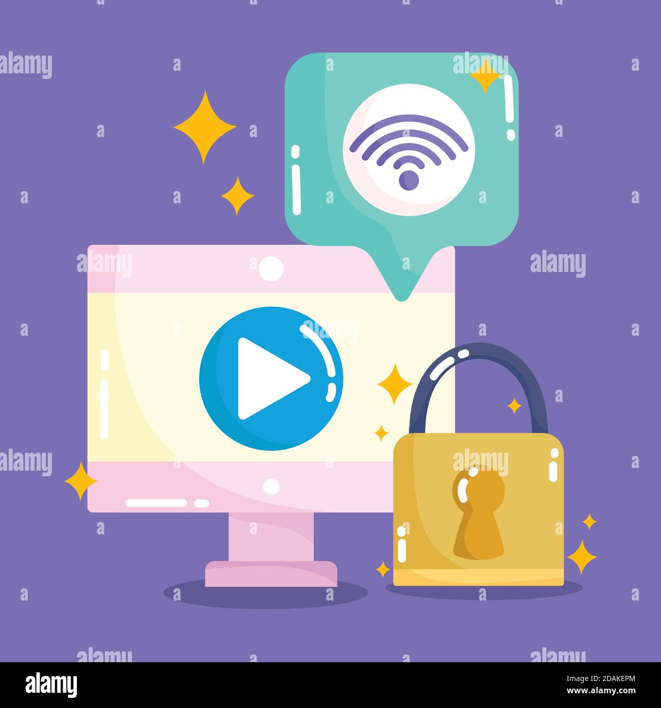 social media, computer content internet security in cartoon style ...