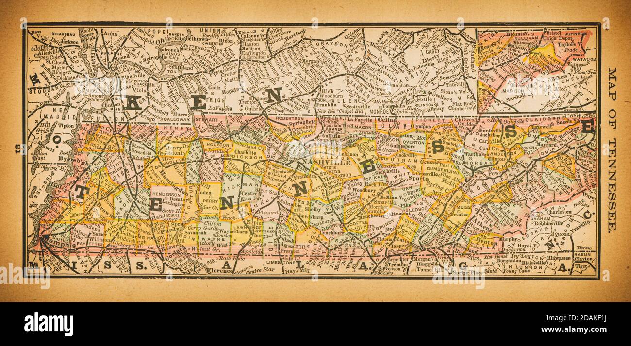 19th century map of Tennessee. Published in New Dollar Atlas of the ...