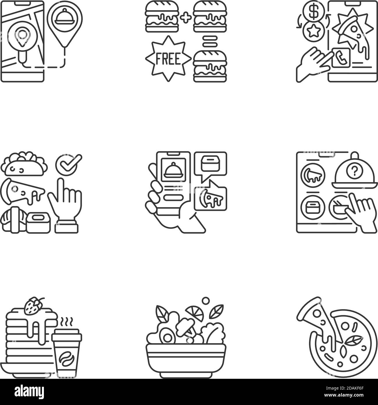 Food delivery service linear icons set Stock Vector Image & Art - Alamy