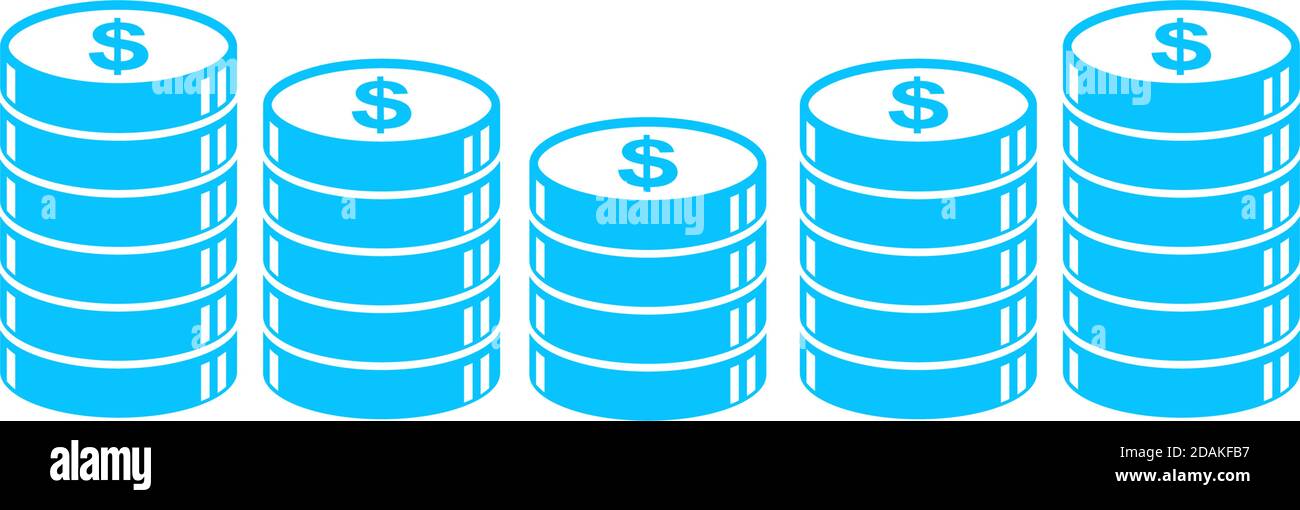 Coins icon flat. Blue pictogram on white background. Vector ...