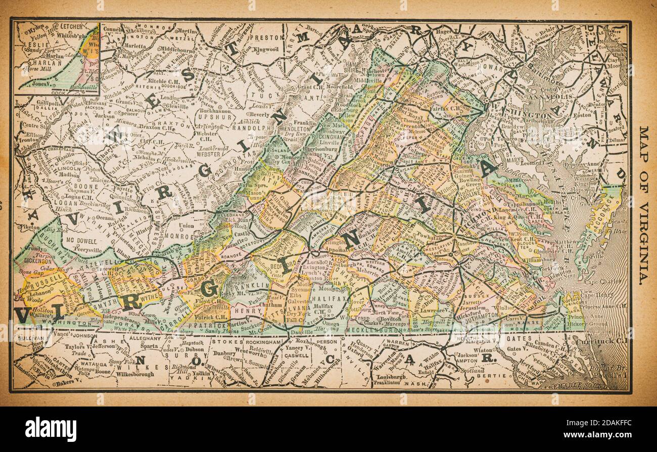19th century map of Virginia.Published in New Dollar Atlas of the ...