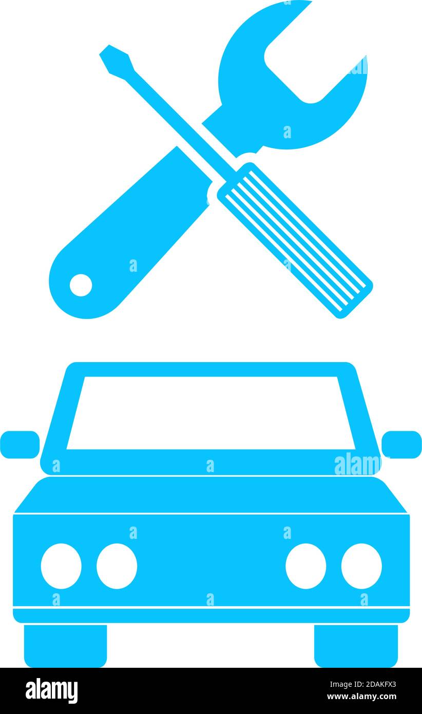 Car service icon flat. Blue pictogram on white background. Vector ...