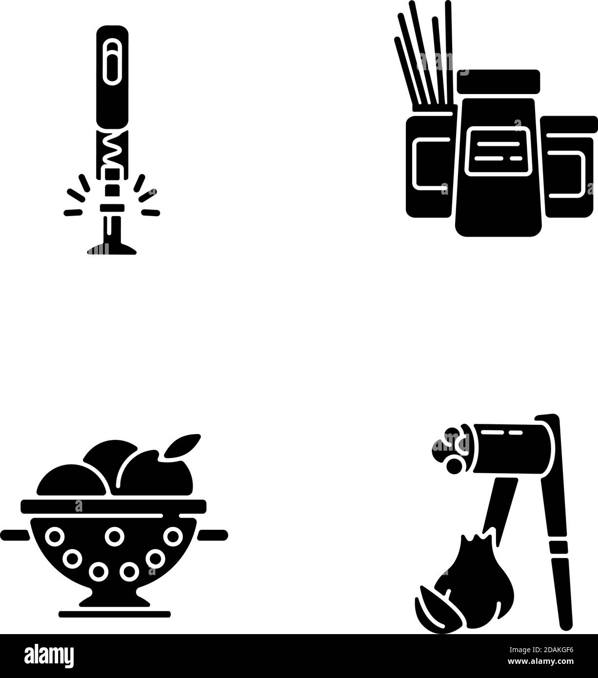 Food preparation tools black glyph icons set on white space Stock ...