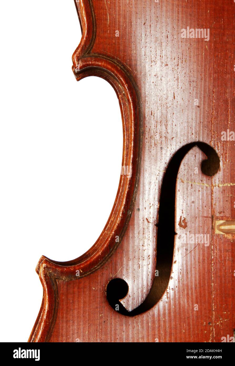Vertical shot of a part of vintage violin on white background Stock ...