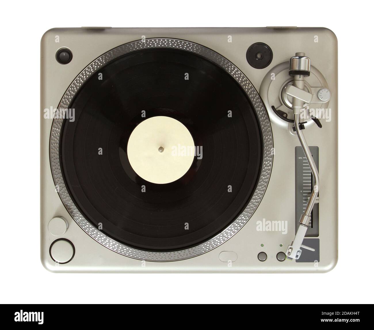 Top view of a record-player with a vinyl record on a white background ...