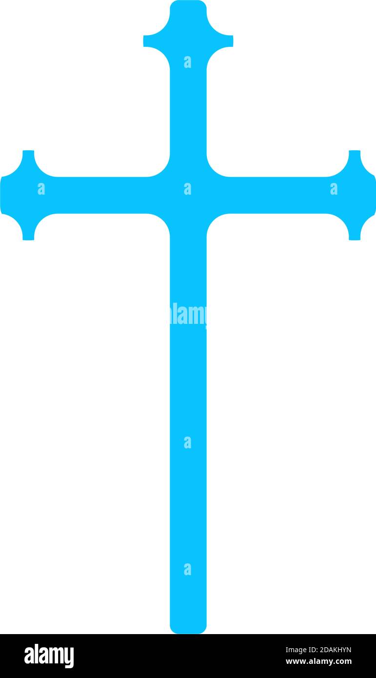 Religion cross icon flat. Blue pictogram on white background. Vector ...