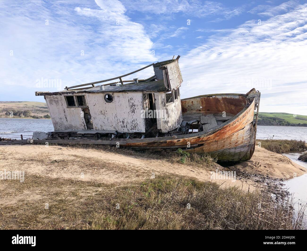 The shipwrecked S.S. Point Reyes at Inverness, CA. Dramatic sky, sun ...