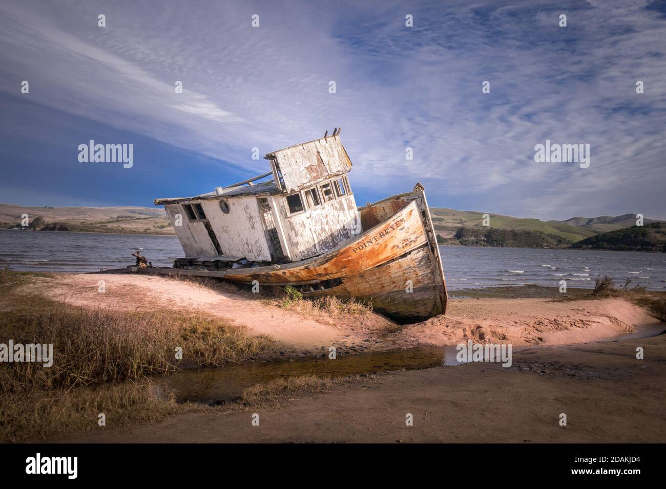 The shipwrecked S.S. Point Reyes at Inverness, CA. Dramatic sky, sun ...