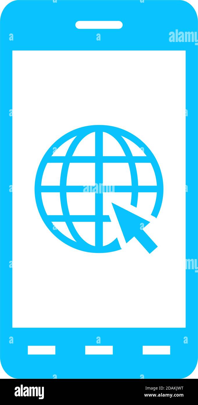 Earth on smartphone screen icon flat. Blue pictogram on white ...