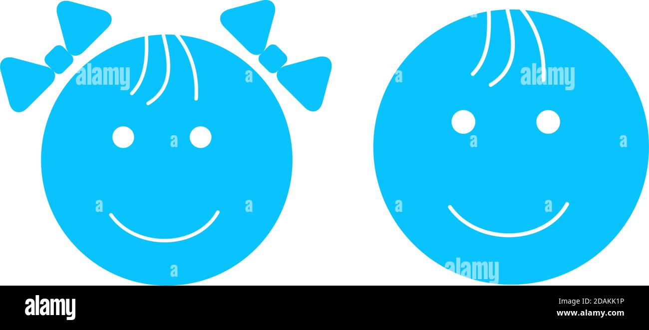 Kid faces icon flat. Blue pictogram on white background. Vector ...