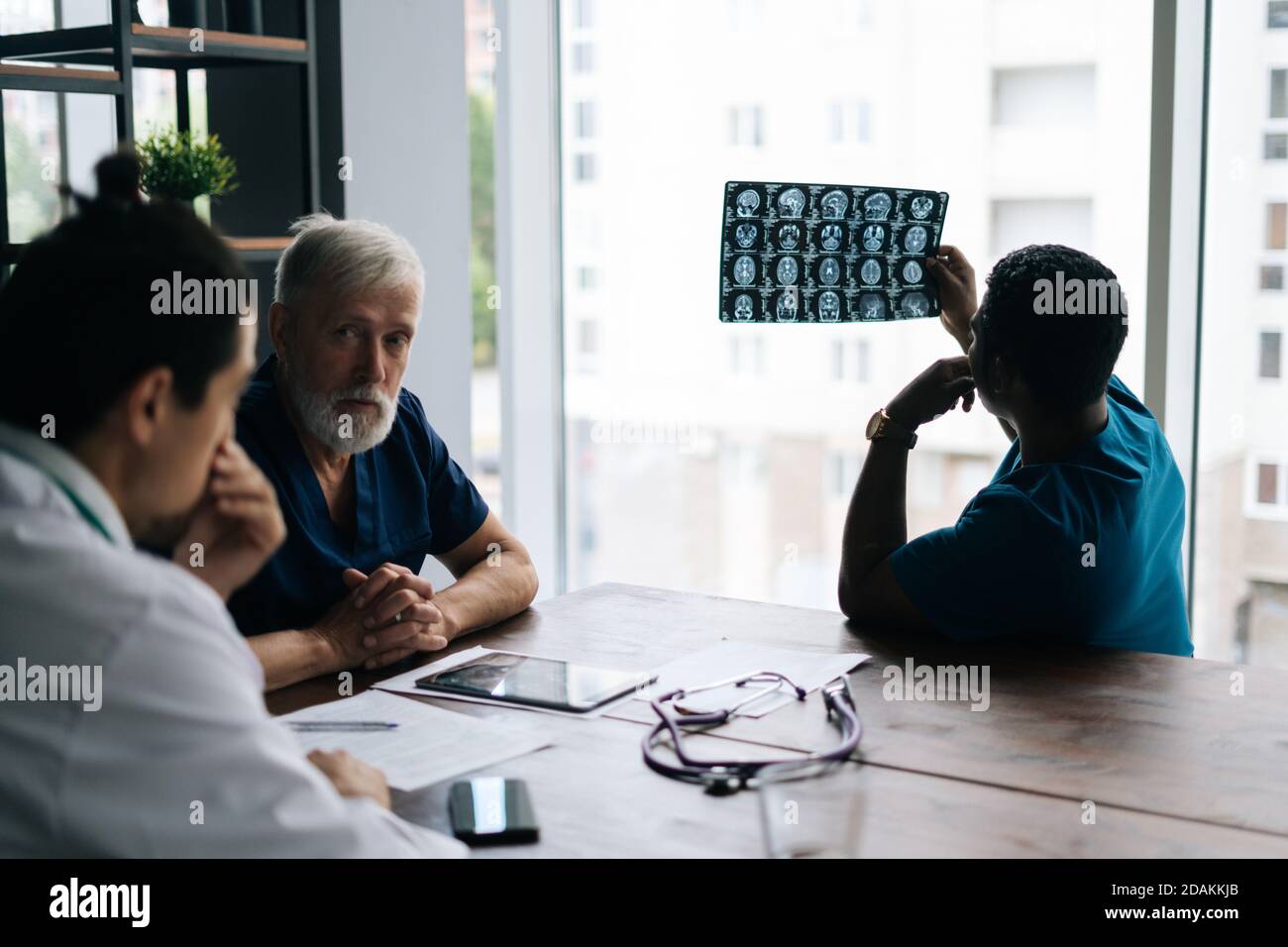 Professional African medical man doctor wearing blue surgeon medic suit ...