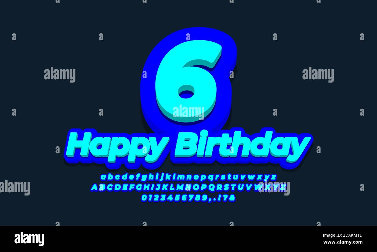 number six year celebration birthday font 3d cyan blue design Stock ...