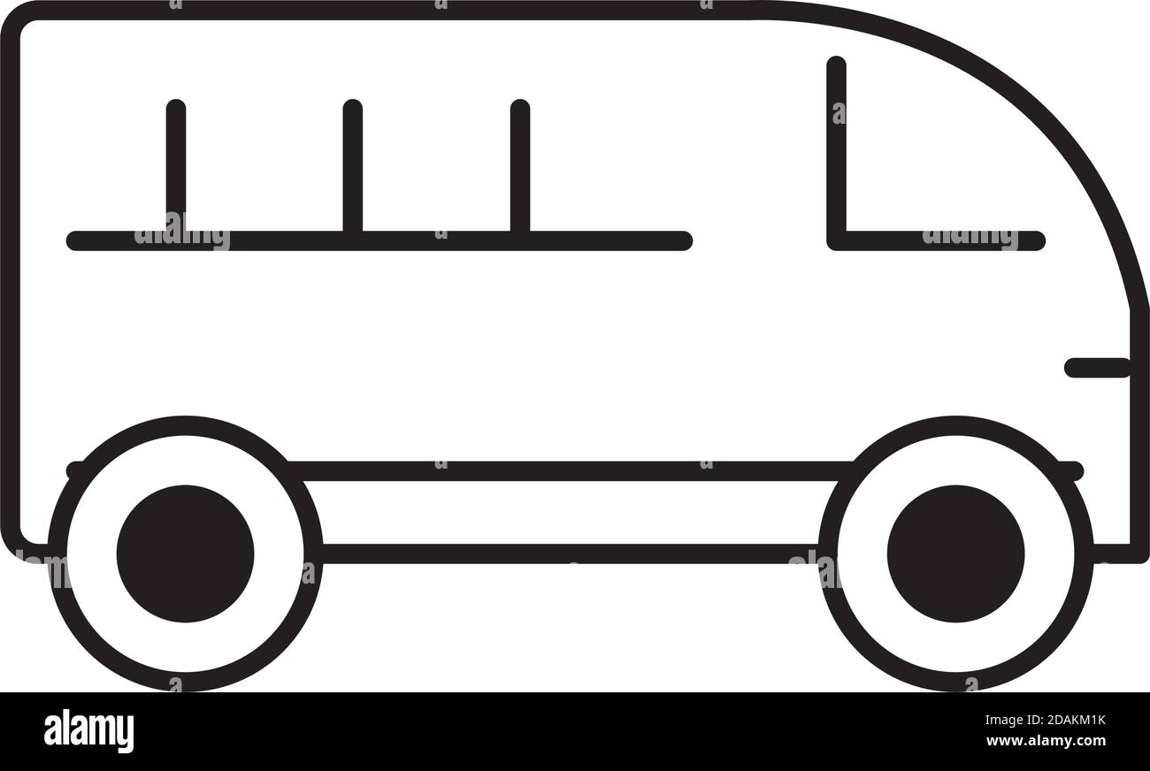 bus public transport, side view line icon isolated on white background ...