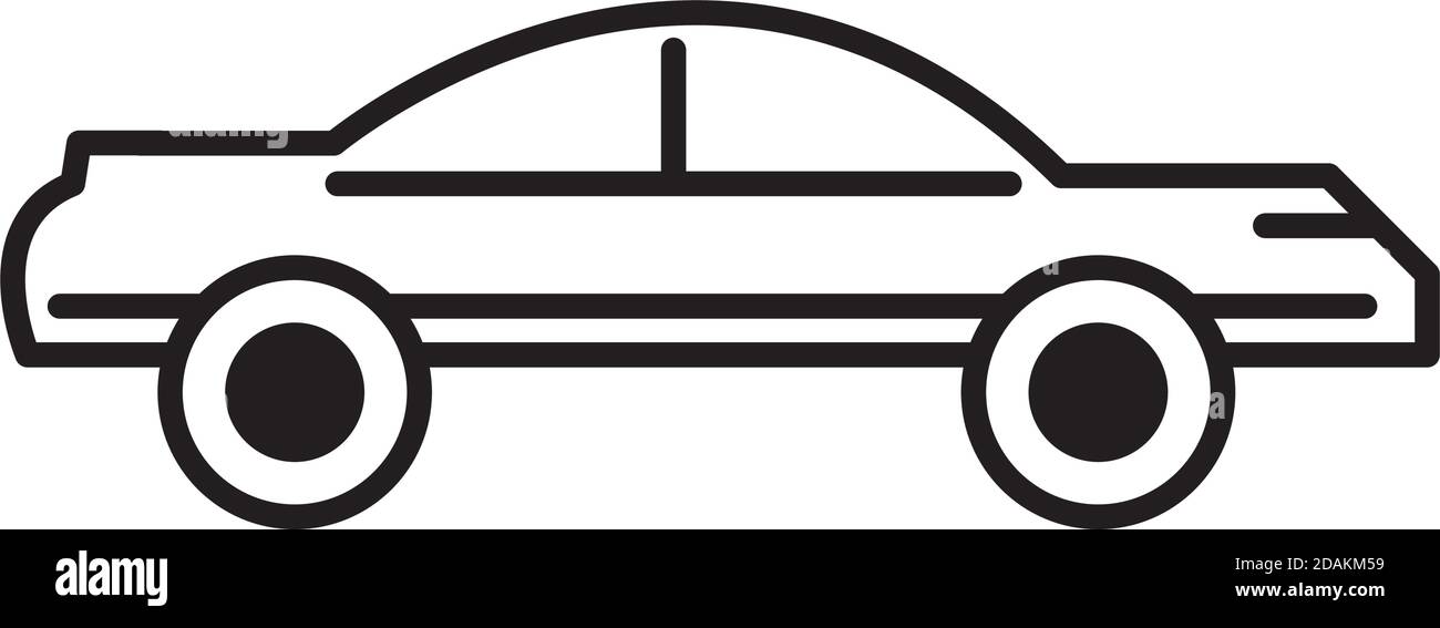 vintage car transport, side view line icon isolated on white background ...