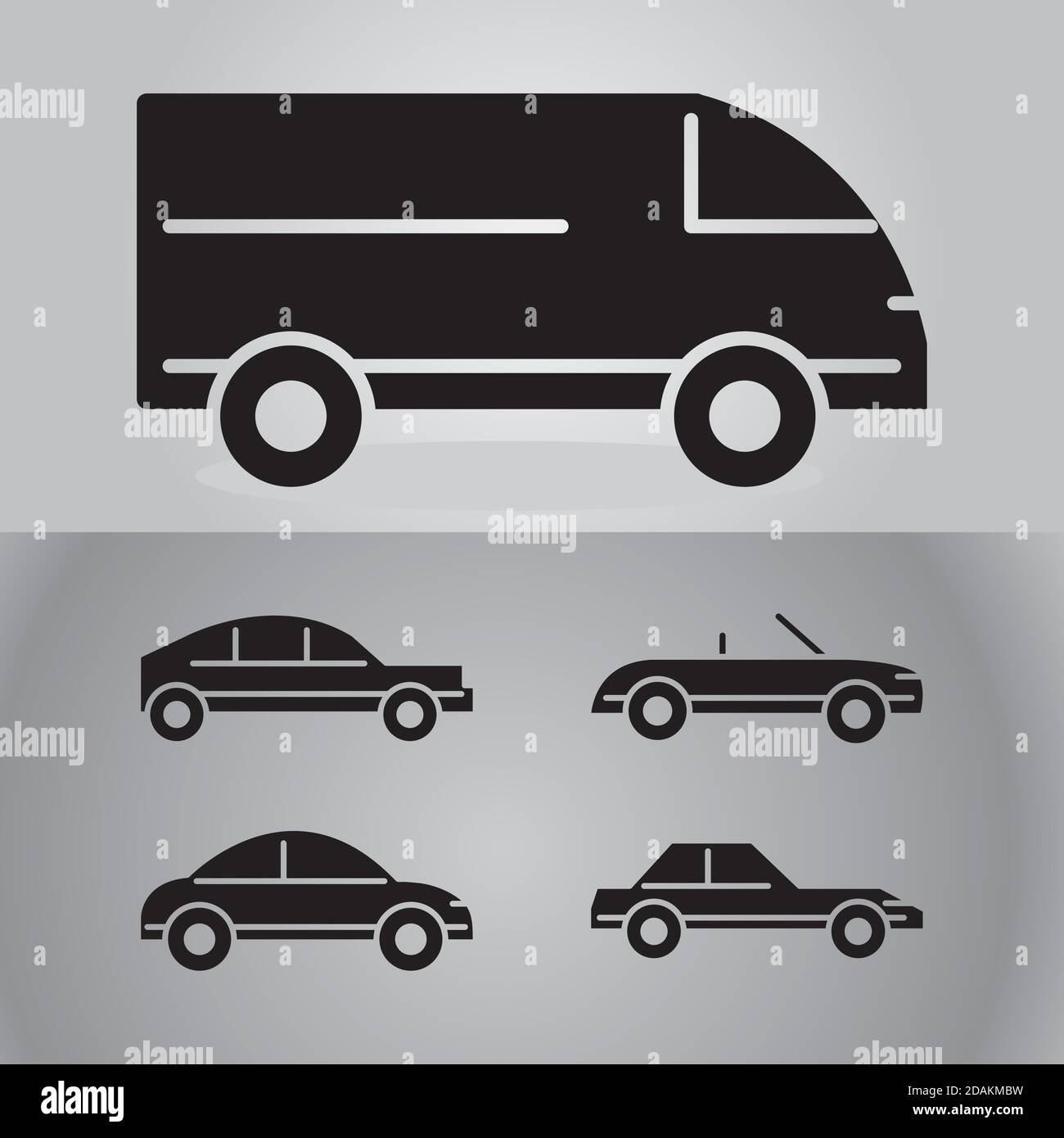 cars transport, side view silhouette icons on gray background vector ...