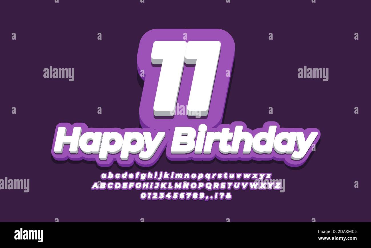 number 11 eleven year celebration birthday font 3d purple design Stock ...