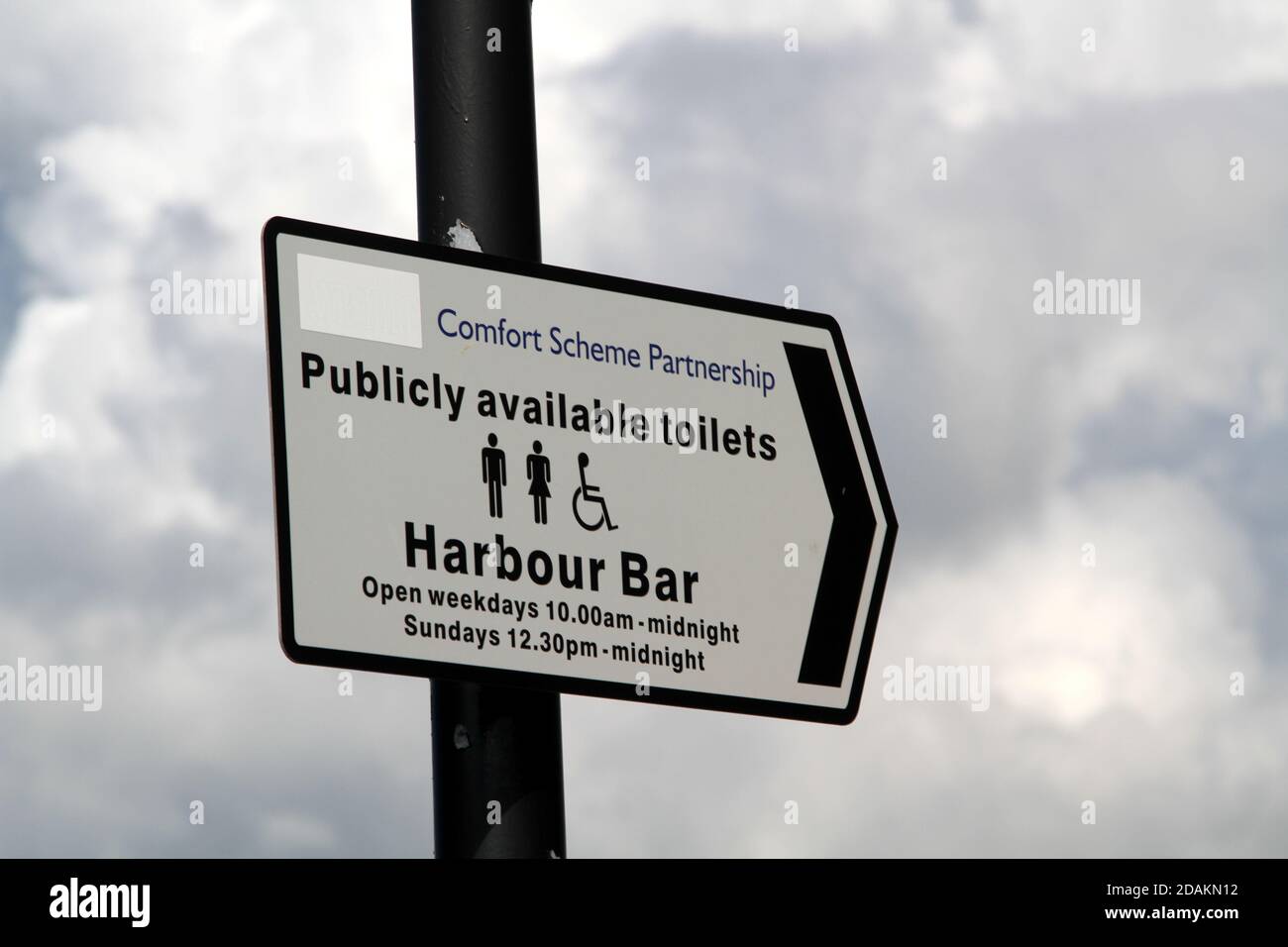 Girvan, Ayrshire, Scotland, UK, Comfort Scheme Toilets sign. The ...