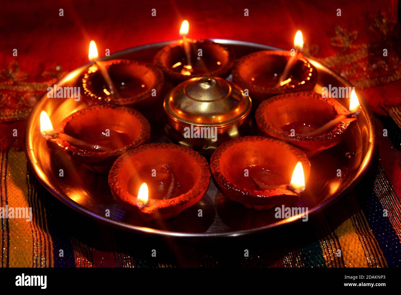 Traditional clay diya lamps lit during diwali celebration, Decoration ...