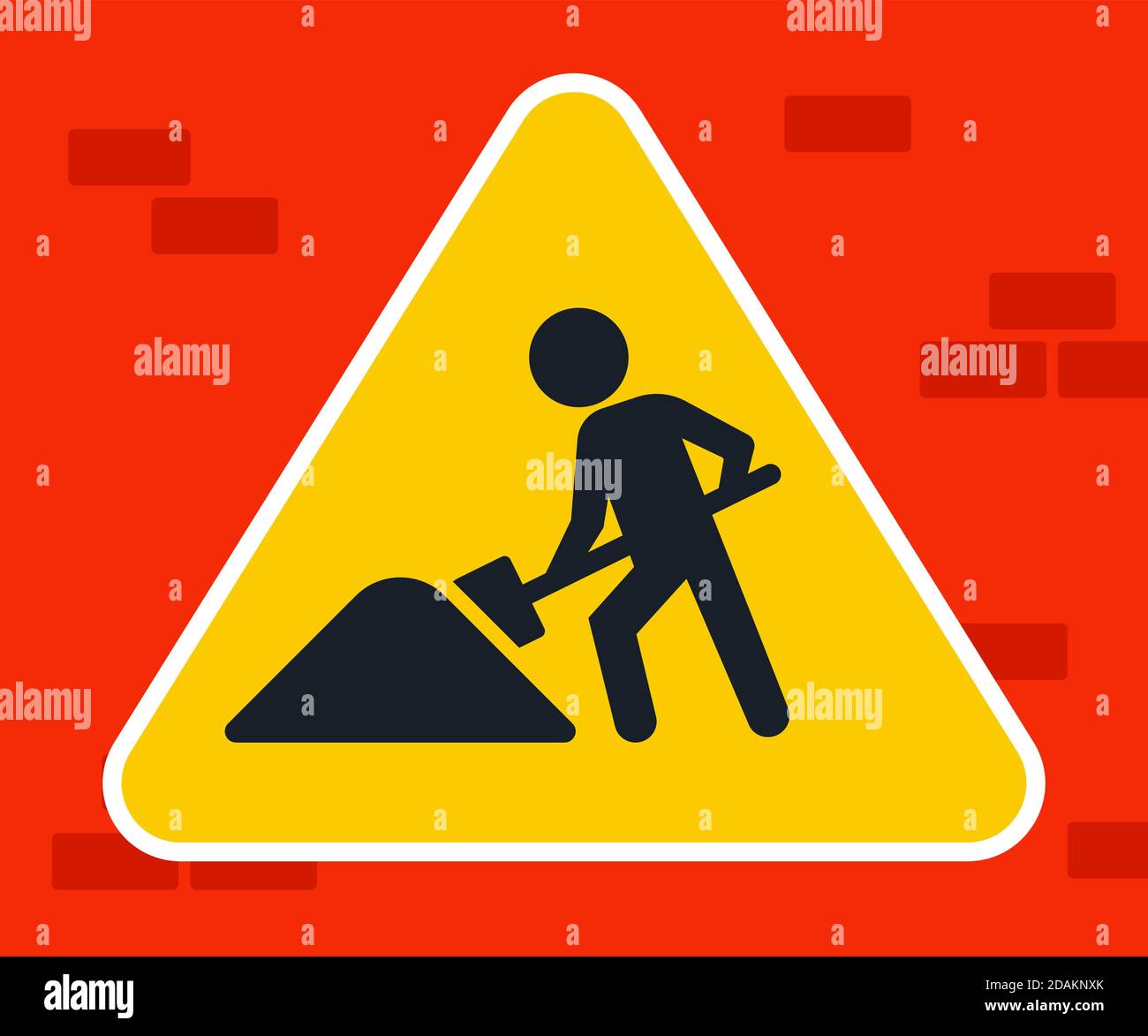 yellow road sign construction work. flat vector illustration Stock ...