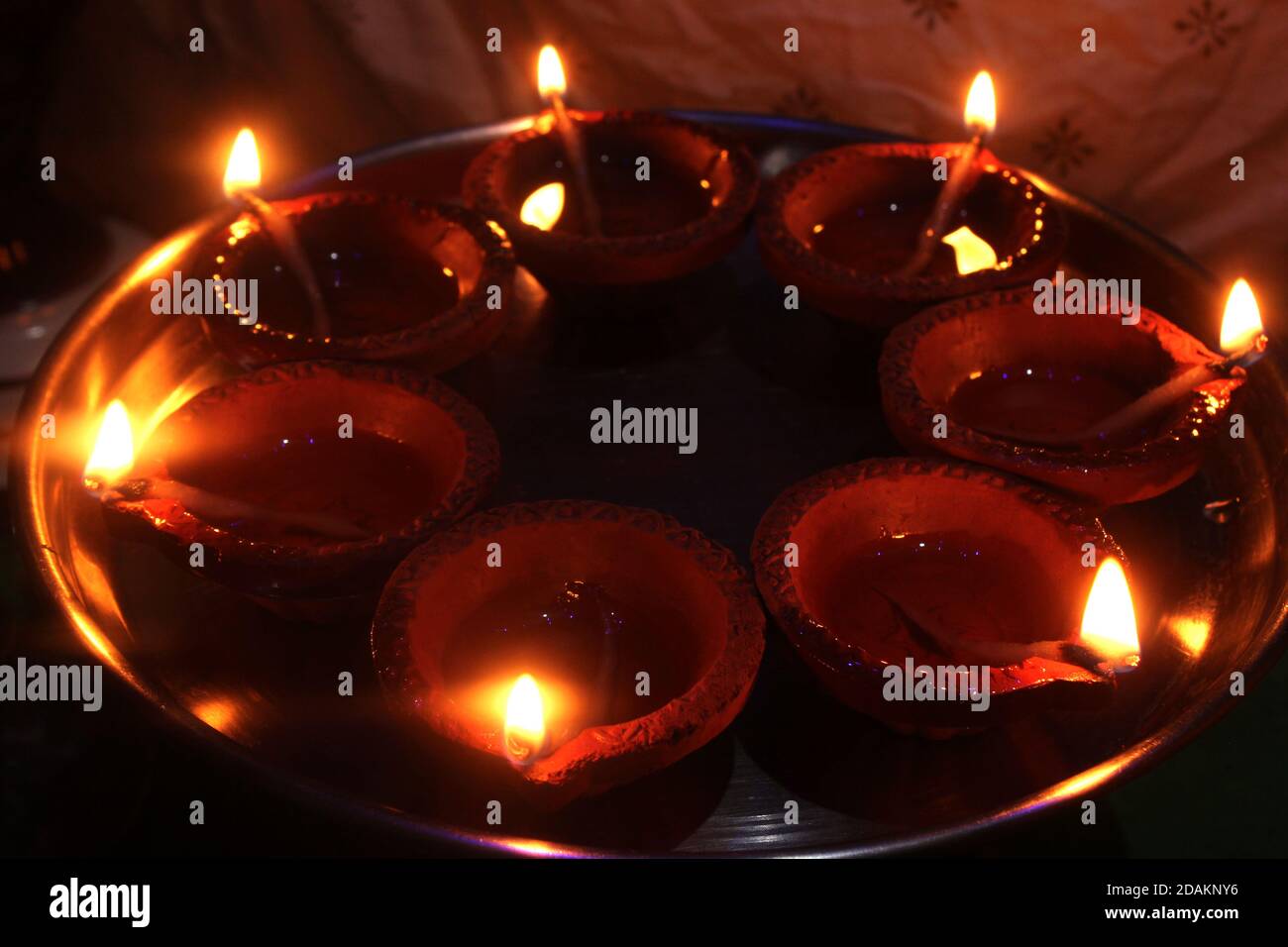 Traditional clay diya lamps lit during diwali celebration, Decoration ...
