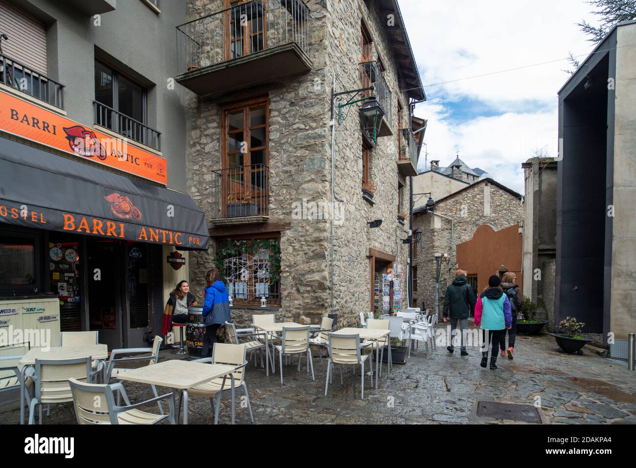Cafe on streets of Andorra la Vella. Andorra is the capital of the ...