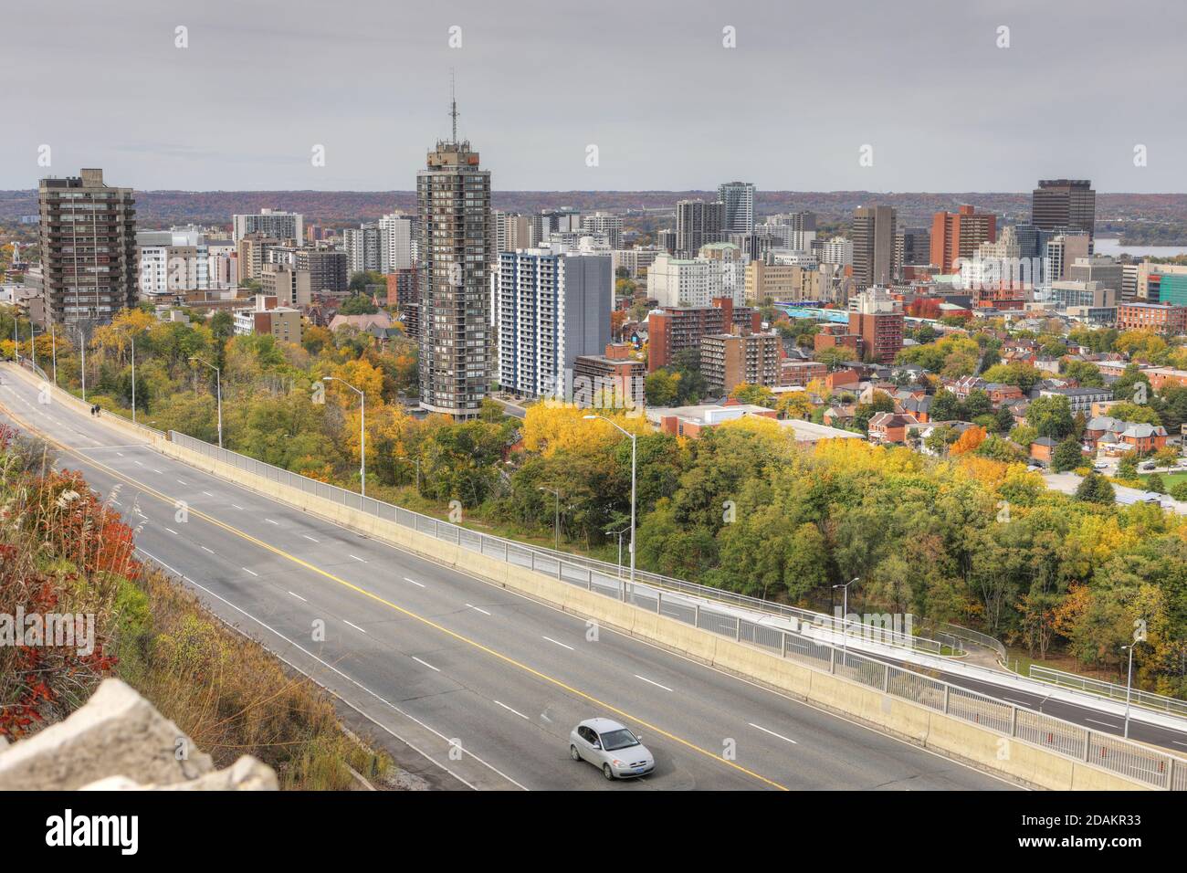 View of Expressway and skyline of Hamilton, Ontario in autumn Stock ...