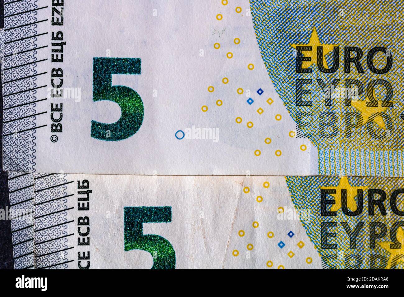 Selective focus on detail of euro banknotes. Close up macro detail of ...