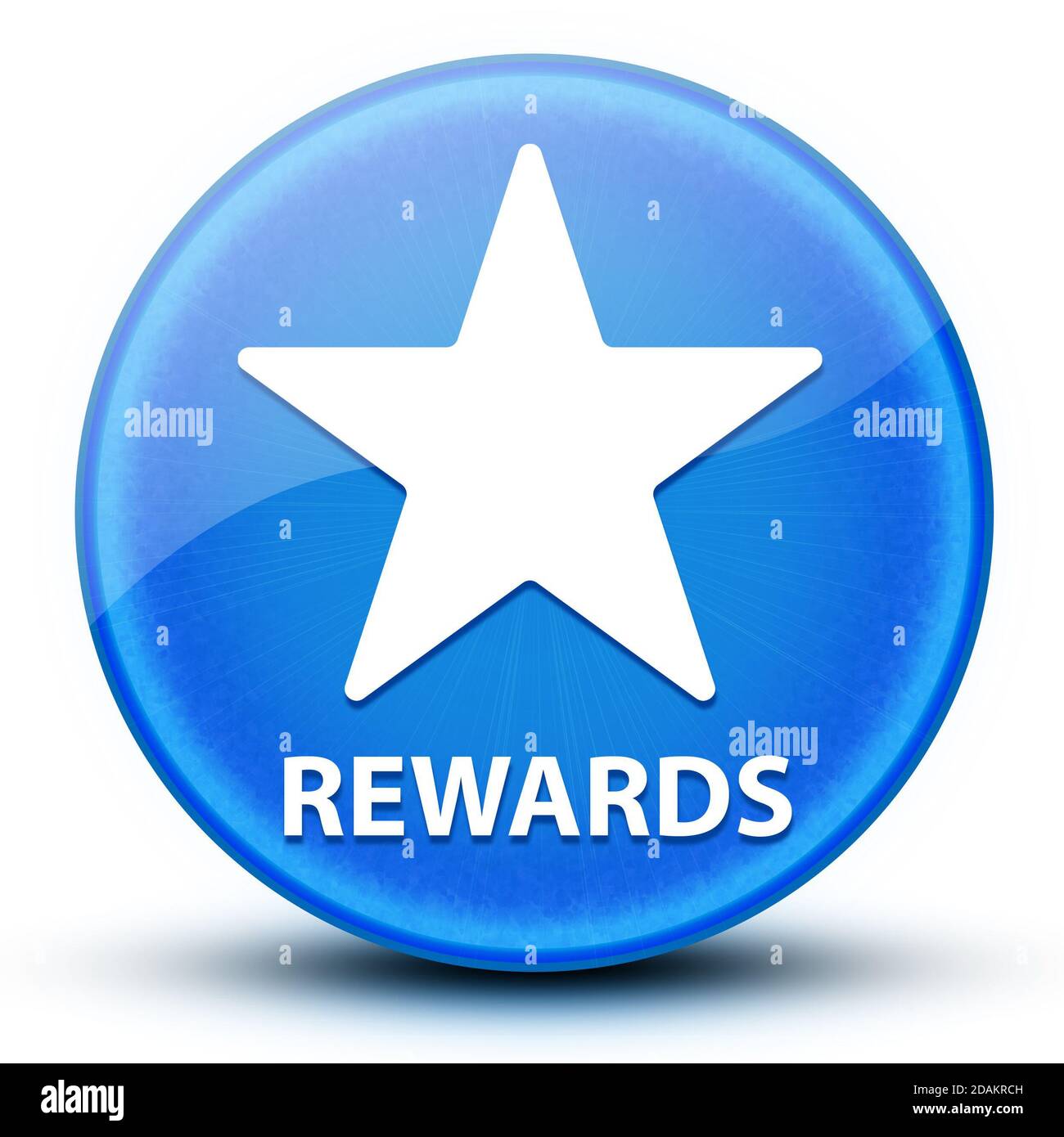 Rewards (star icon) eyeball glossy blue round button abstract ...