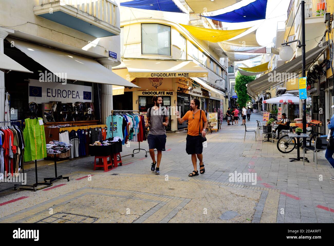 Street scene in Old Town Nicosia pedestrian zone, Cyprus with local ...