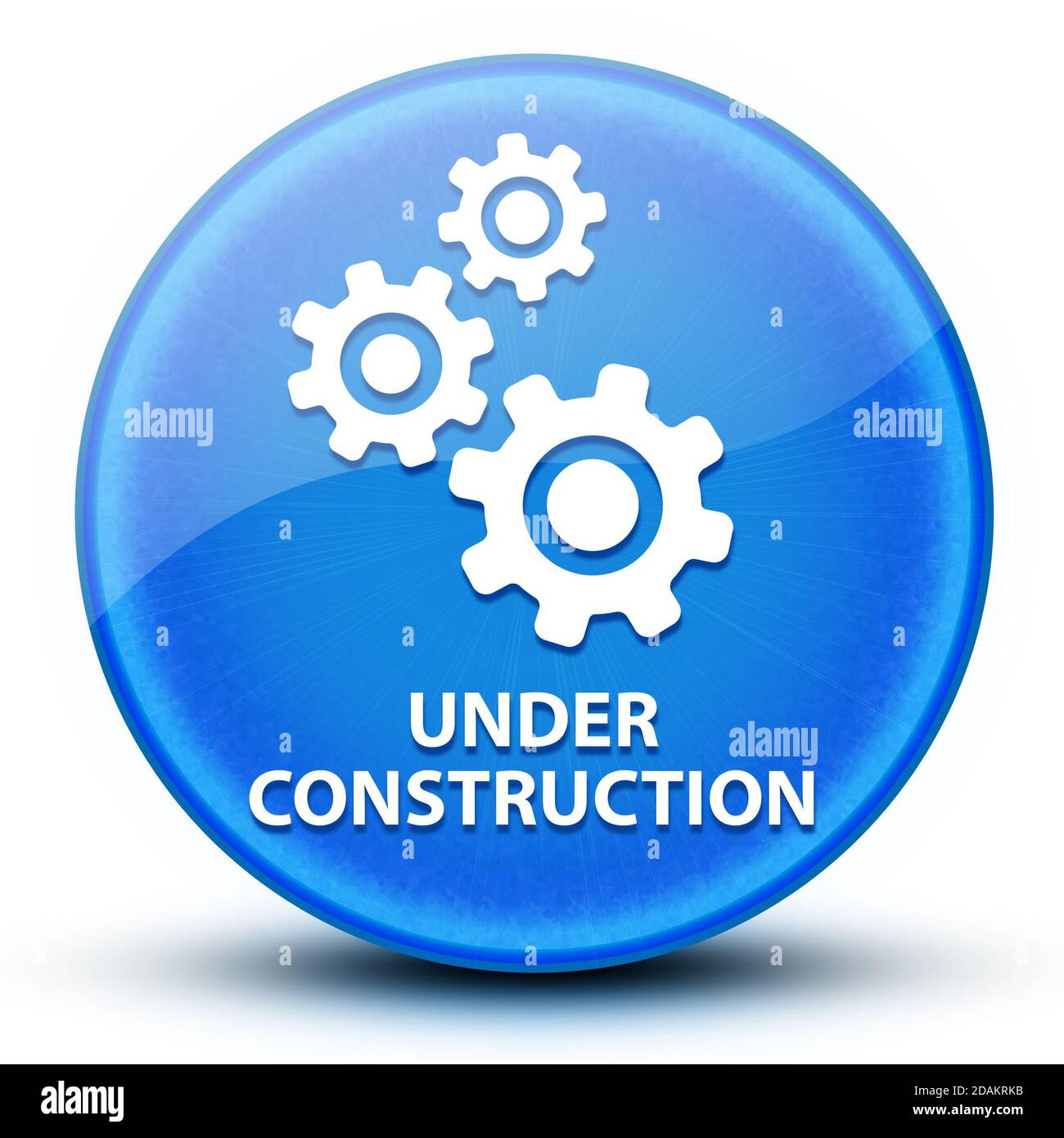 Under construction (Gears icon) eyeball glossy blue round button ...