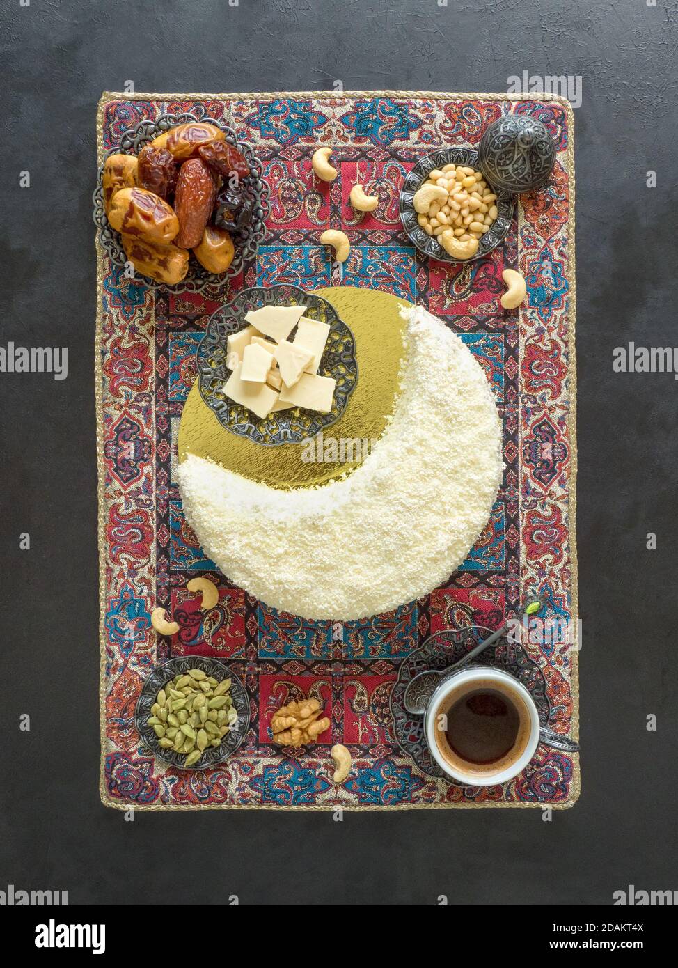 Festive food Ramadan background. Delicious homemade cake in the shape ...